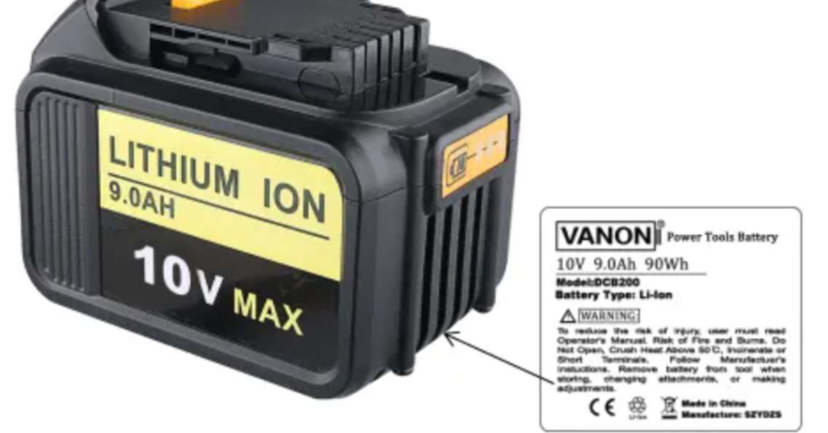 VANON DCB200 10V Lithium-ion Battery Recall | Electrical Safety First